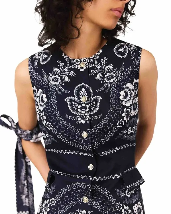 Maje Patterned Shift Dress - Navy Bandana