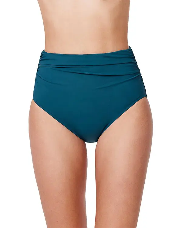 GOTTEX Tutti Frutti Shirred High-waist Bikini Bottom - Petrol