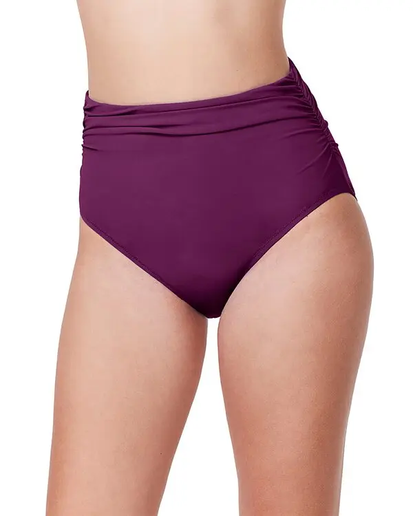 GOTTEX Tutti Frutti Shirred High-waist Bikini Bottom - Wine