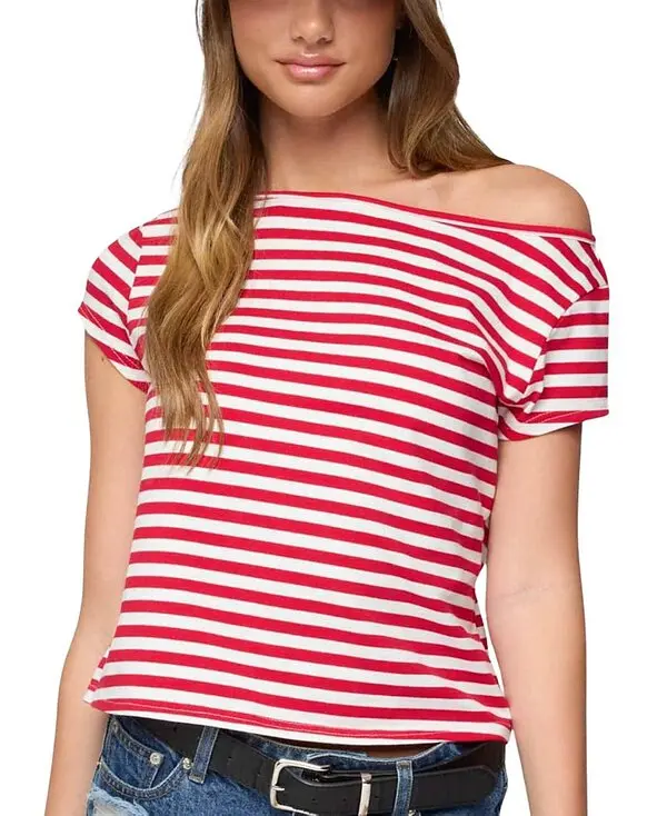 EDIKTED Aretha Striped Off Shoulder Top