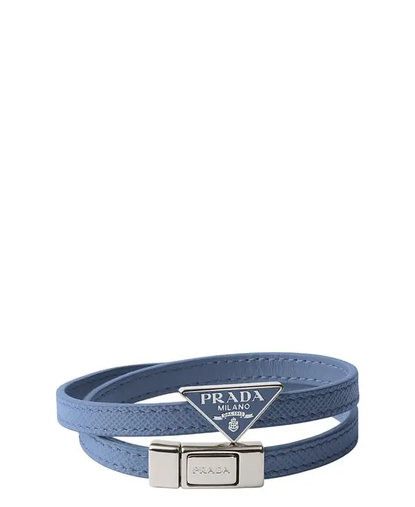 Prada Saffiano Leather Bracelet With Enamel Triangle Logo - Blue
