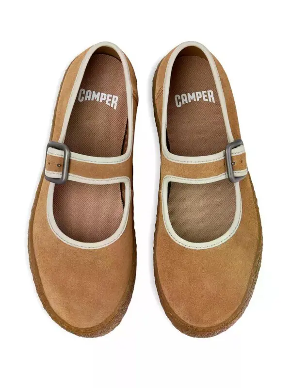 Camper Peu Terreno Buckle-strap Suede Ballet Flats - Brown