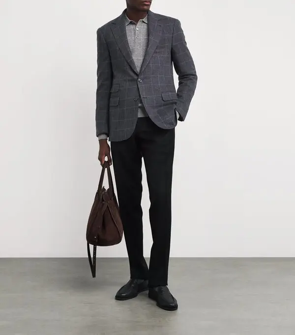 Ralph Lauren Purple Label Cashmere Check Gregory Blazer - Navy