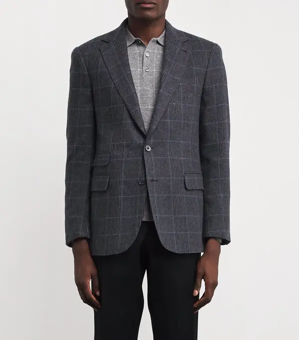 Ralph Lauren Purple Label Cashmere Check Gregory Blazer - Navy
