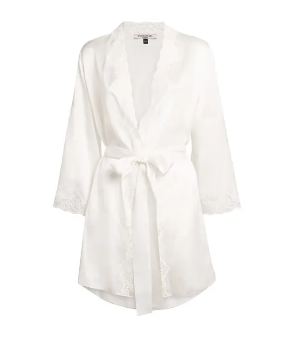 GILDA & PEARL Silk Lace-trim In My Boudoir Short Robe - Ivory