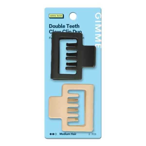 GIMME BEAUTY Square Double Teeth Claw Clips For Medium Hair - Black/tan