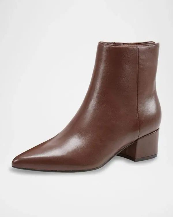 Marc Fisher Leonna Leather Block-heel Ankle Booties - Dkbrwn