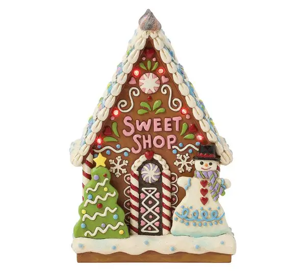JIM SHORE Heartwood Creek Gingerbread Led Sweet Shop Fig 6.5in - One-color