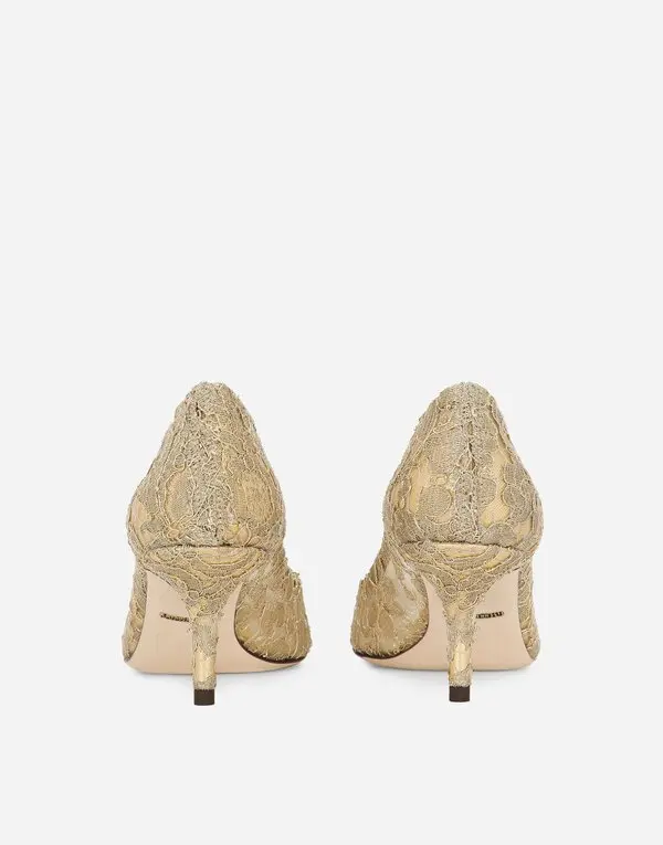 Dolce & Gabbana Lurex Lace Bellucci Pumps With Brooch Detailing - Gold
