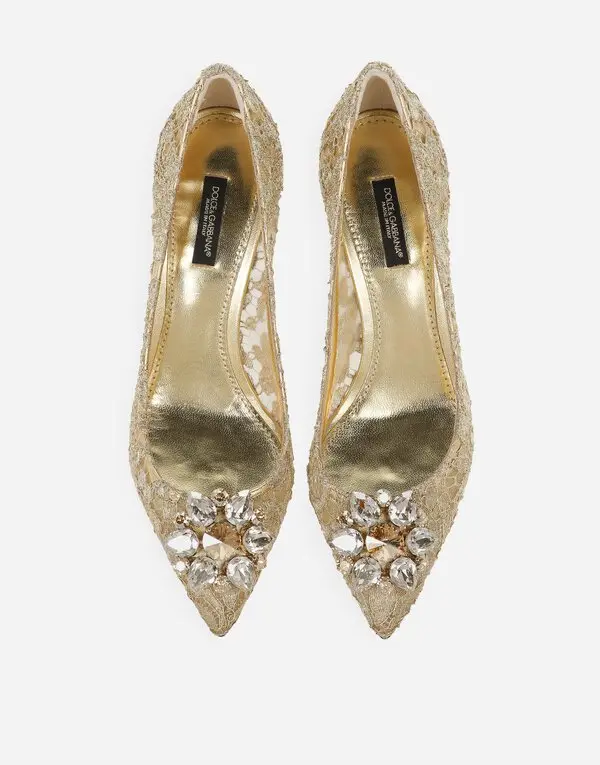 Dolce & Gabbana Lurex Lace Bellucci Pumps With Brooch Detailing - Gold