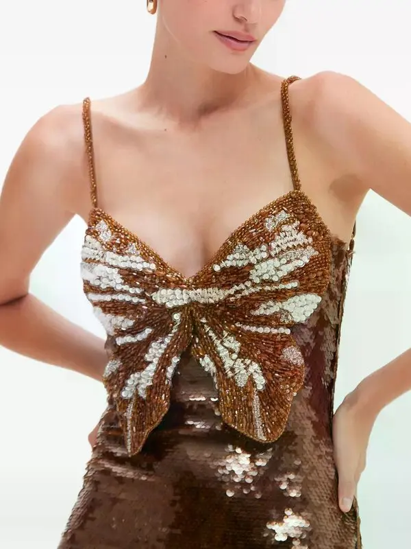 Patbo Sequinned Butterfly-Detail Dress In Brown - 17% Off | Editorialist