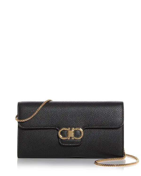 FERRAGAMO Gancini Leather Chain Wallet - Nero