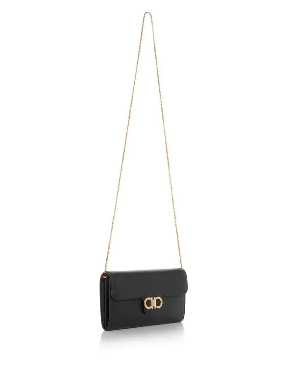 FERRAGAMO Gancini Leather Chain Wallet - Nero