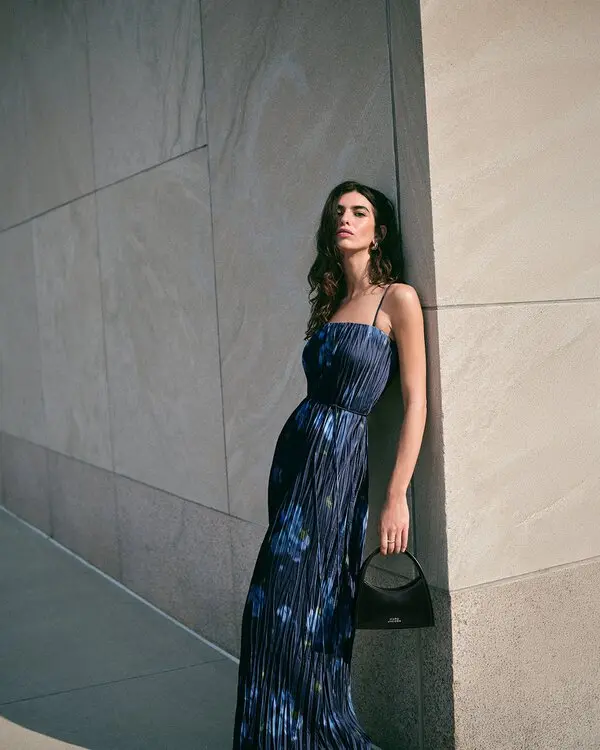 Blurred Poppy Column Dress - Midnight