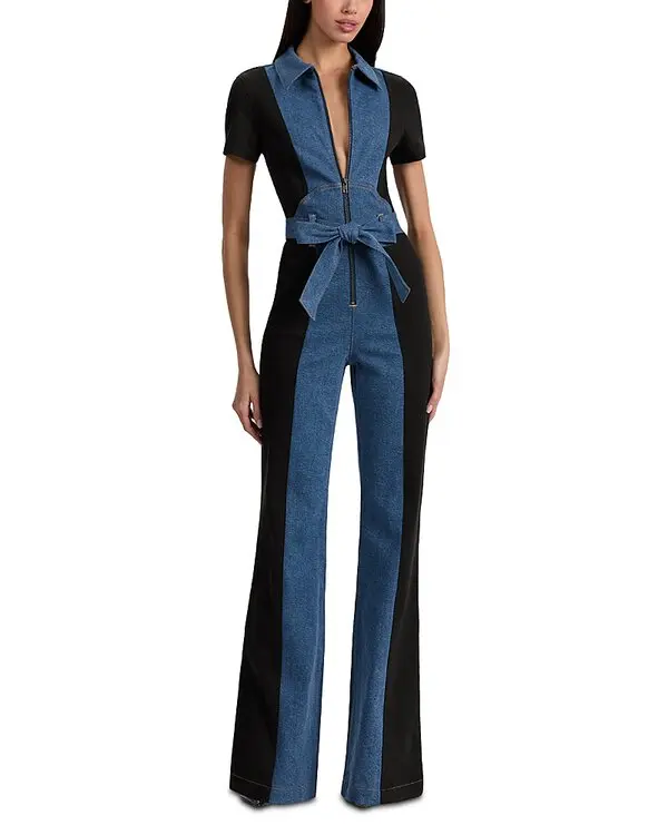 Alice + Olivia Wide Leg Jumpsuit - Black/liana Blue