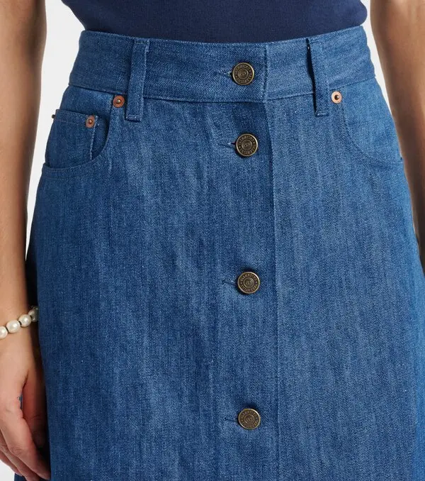 Valentino Garavani Fringed Denim Midi Skirt