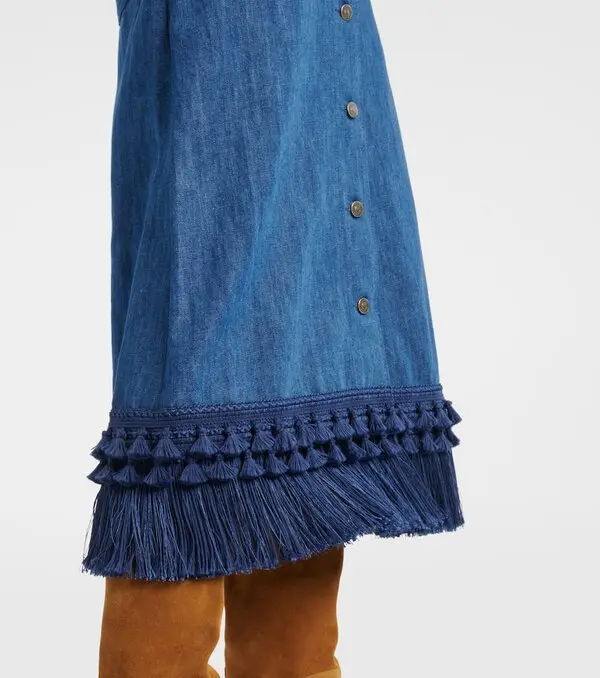 Valentino Garavani Fringed Denim Midi Skirt