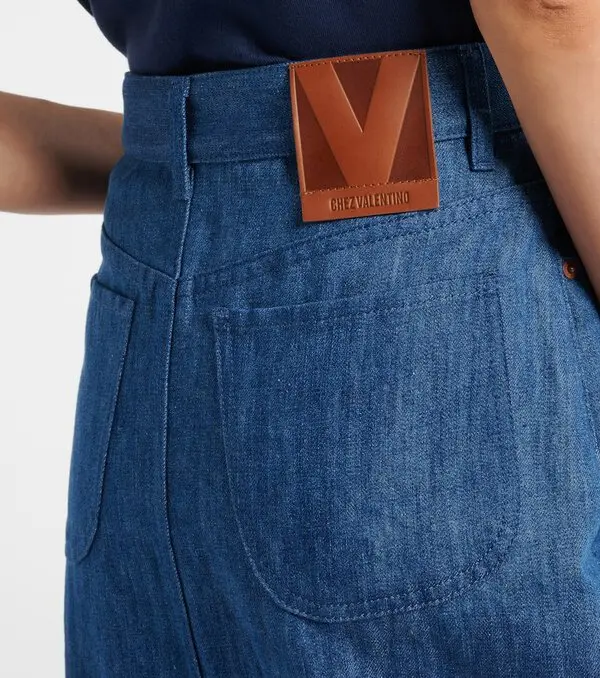 Valentino Garavani Fringed Denim Midi Skirt