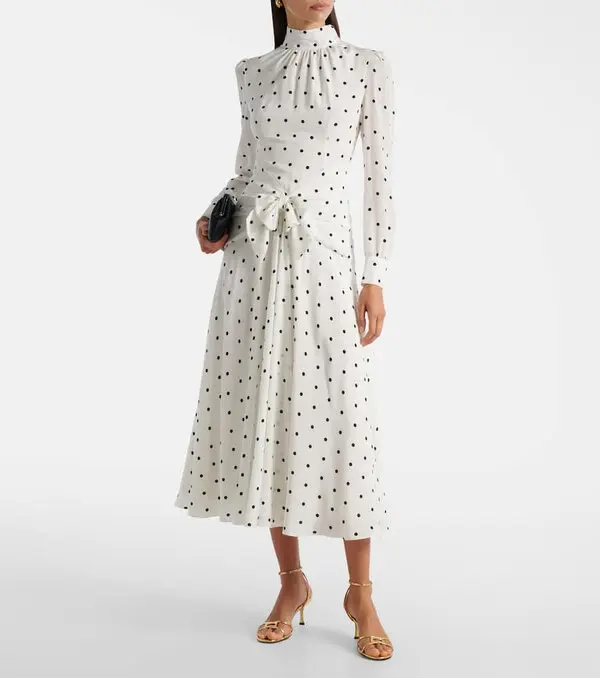 Alessandra Rich Polka-dot Silk Midi Dress