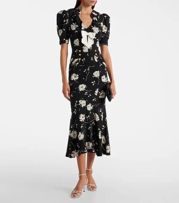 Alessandra Rich Floral Printed Silk Midi Dress