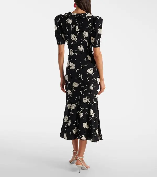 Alessandra Rich Floral Printed Silk Midi Dress