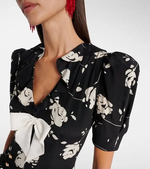 Alessandra Rich Floral Printed Silk Midi Dress