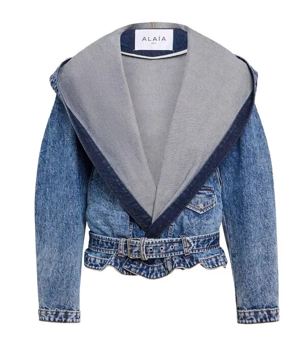 Alaïa Denim Hooded Biker Jacket - Blue