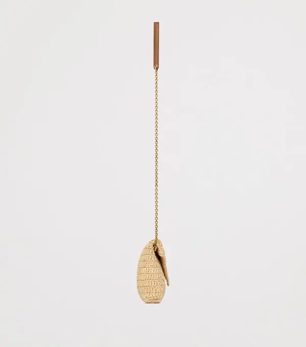 Saint Laurent Raffia Cassandre Pouch With Chain Strap - Beige