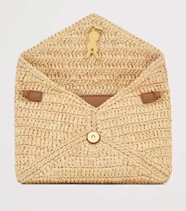 Saint Laurent Raffia Cassandre Pouch With Chain Strap - Beige