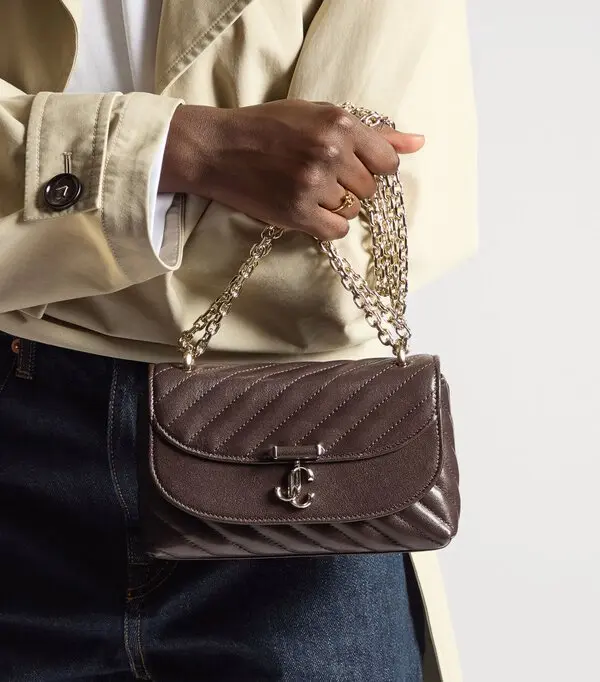 JIMMY CHOO Leather Curve Cross-body Bag - Brown