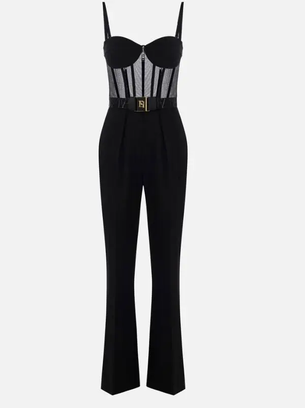 Elisabetta Franchi Light Crepe And Tulle Jumpsuit - Black