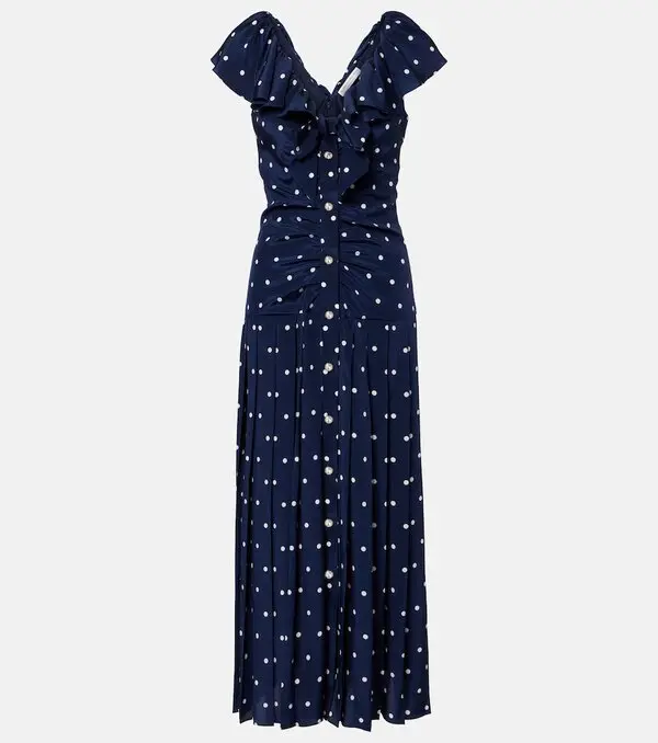 Alessandra Rich Polka-dot Ruffled Silk Midi Dress - Blue