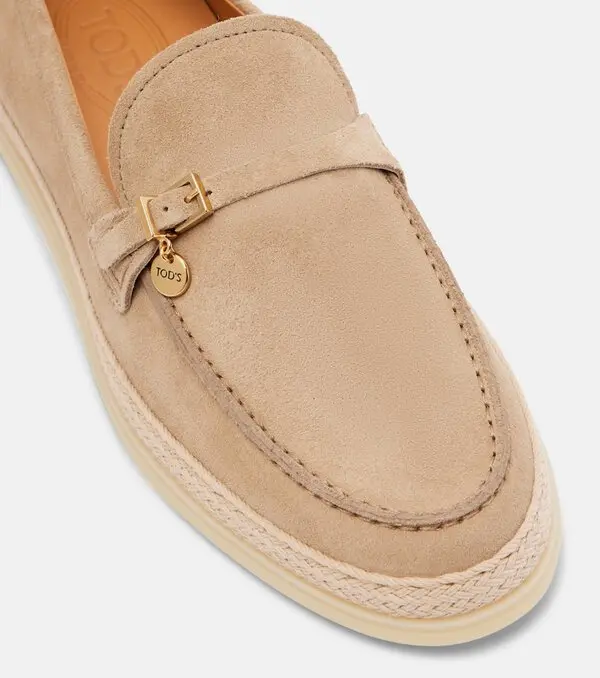 TOD'S Raffia-trimmed Suede Loafers
