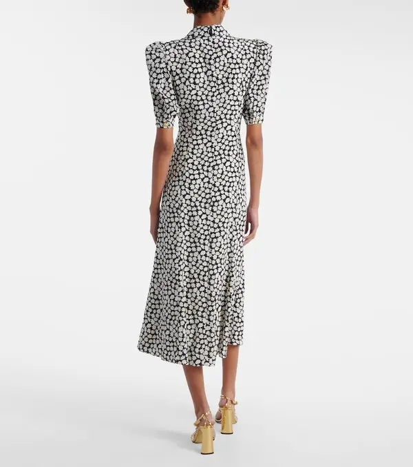 Alessandra Rich Floral Printed Silk Midi Dress