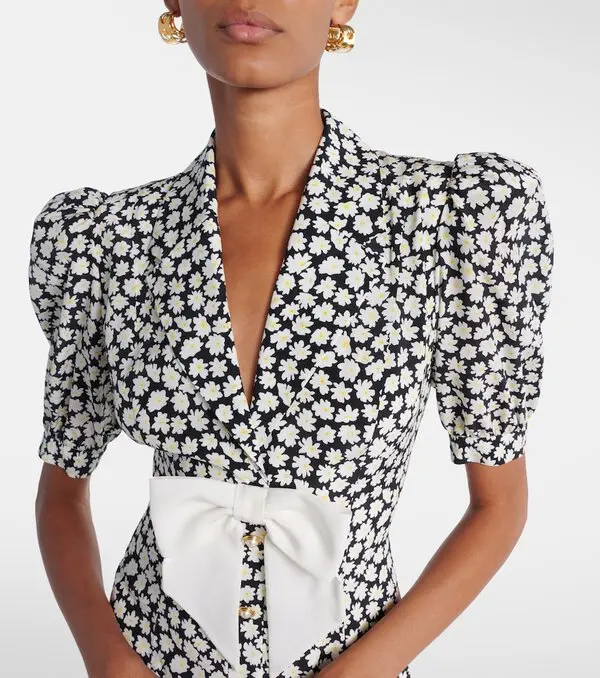 Alessandra Rich Floral Printed Silk Midi Dress