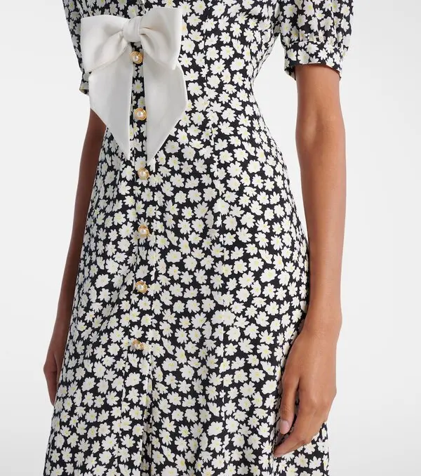 Alessandra Rich Floral Printed Silk Midi Dress