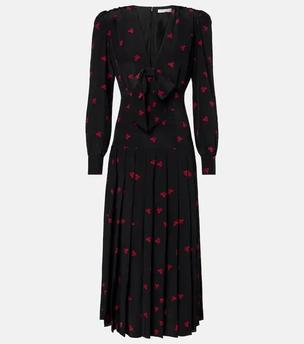 Alessandra Rich Bow-detail Printed Silk Midi Dress