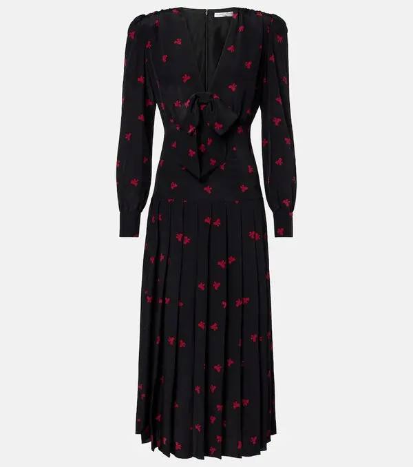 Alessandra Rich Bow-detail Printed Silk Midi Dress