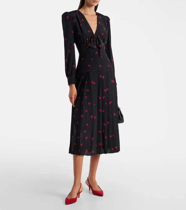 Alessandra Rich Bow-detail Printed Silk Midi Dress