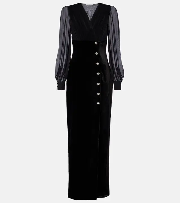 Alessandra Rich Velvet And Georgette Gown - Black