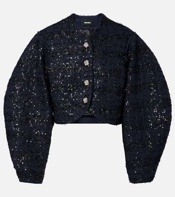 Remain Birger Christensen Sequined Cropped Bouclé Jacket - Blue