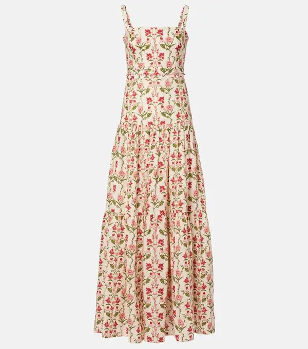 Agua Bendita Lima Floral Linen Maxi Dress - Multicoloured