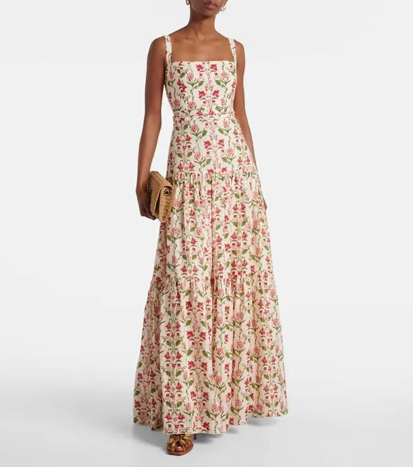 Agua Bendita Lima Floral Linen Maxi Dress - Multicoloured