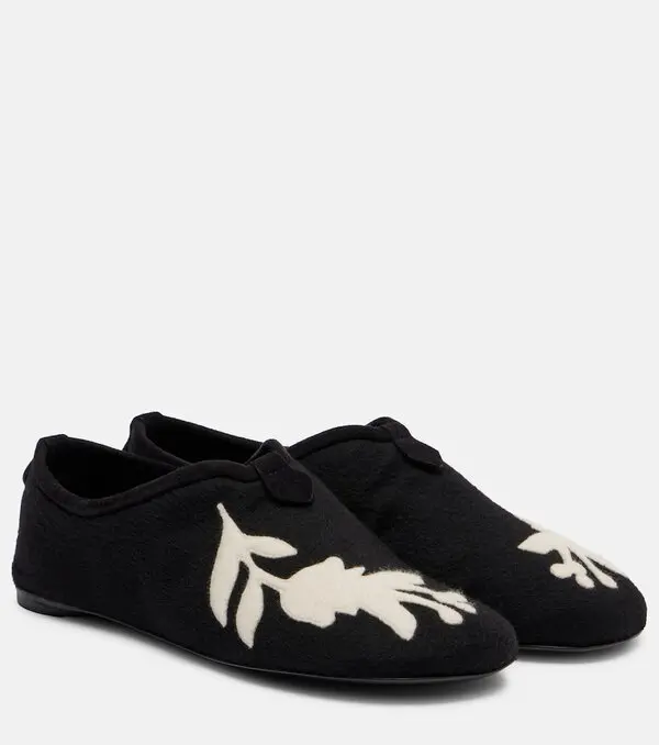 Loro Piana Floaty Embroidered Flats - Black