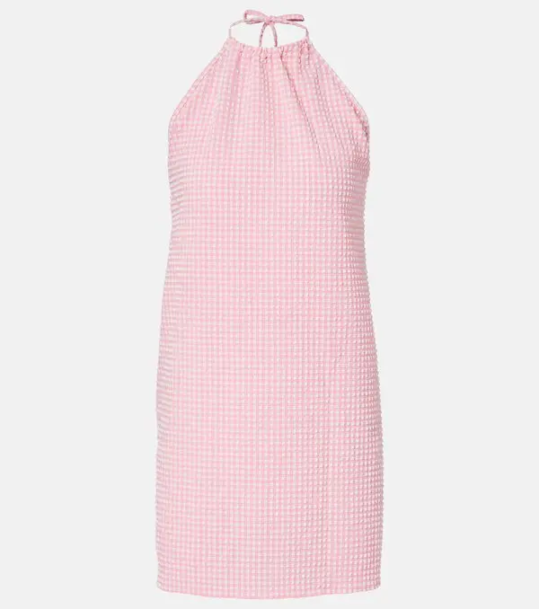Hunza G Gingham Halterneck Seersucker Minidress - Pink