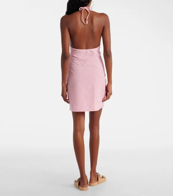Hunza G Gingham Halterneck Seersucker Minidress - Pink