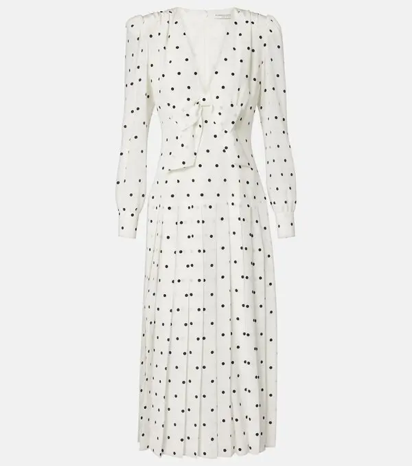 Alessandra Rich Polka Dot Silk Midi Dress - White