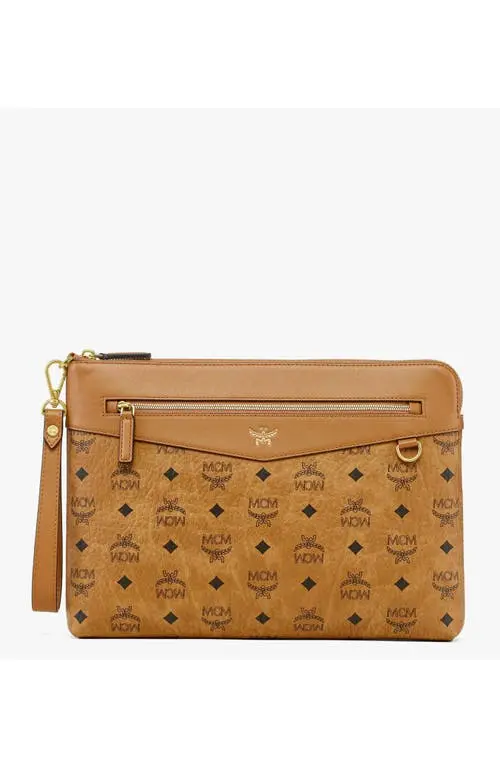 Mcm Diamond Wristlet Pouch In Visetos - Brown