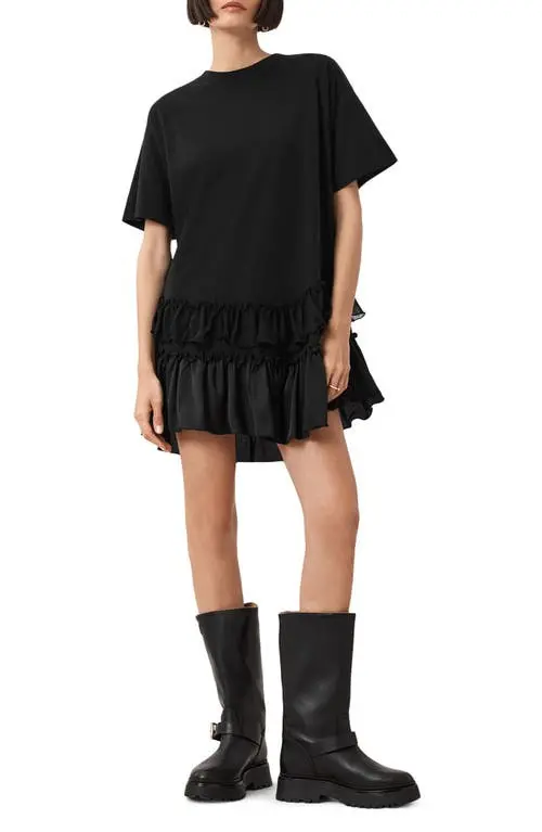 ALLSAINTS Feyre Ruffle Tiered Cotton Minidress - Black