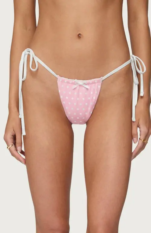 EDIKTED Polka Dot String Bikini Bottoms - Pink-and-white